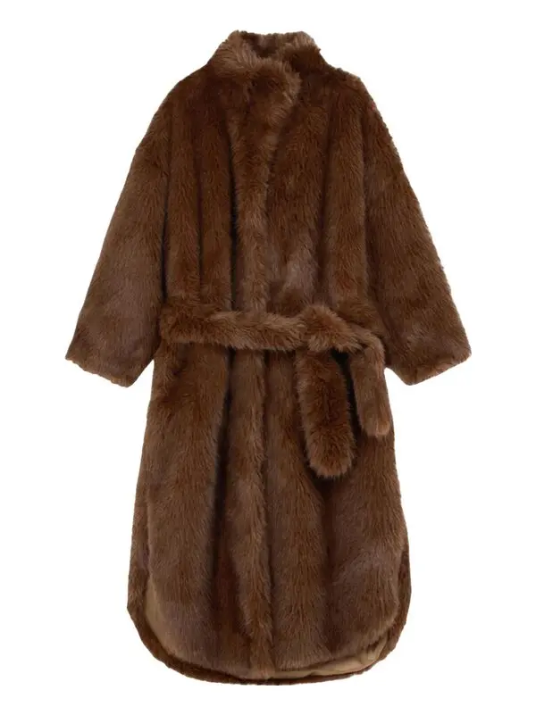 THE FRANKIE SHOP Long-sleeved Faux Fur Coat - Brown
