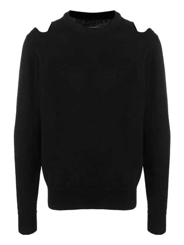 JIL SANDER Cut-out Detailed Crewneck Jumper - Black