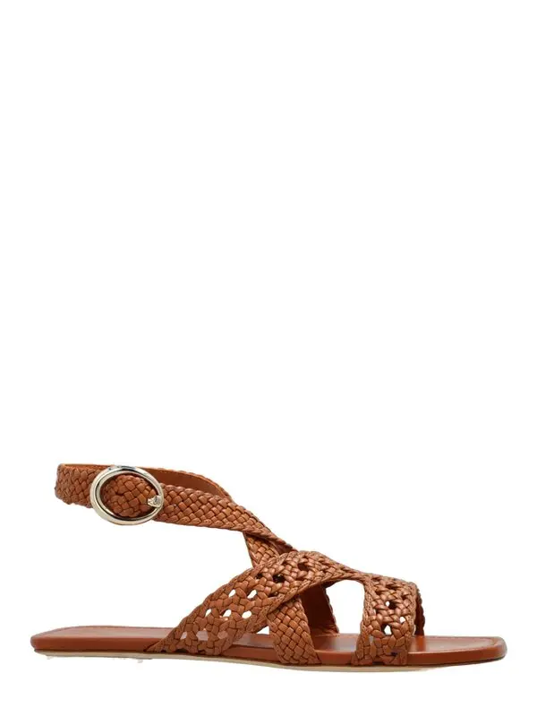 STUART WEITZMAN Square Toe Woven Flat Sandals With Buckle Detail - Brown
