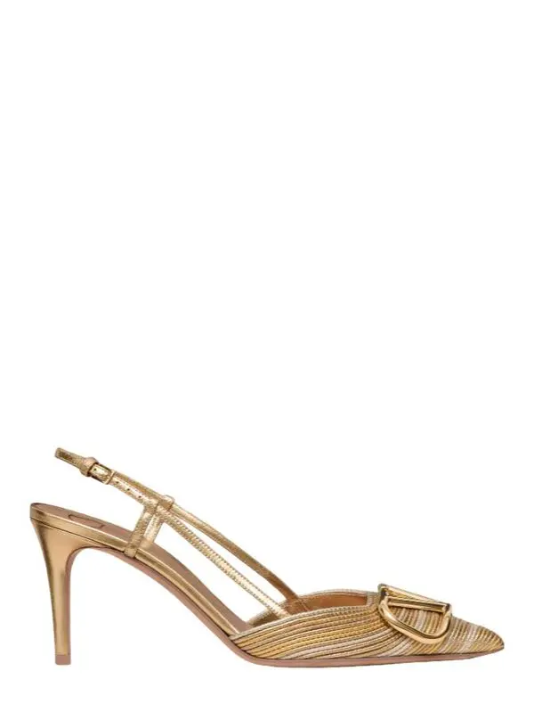 Valentino Garavani Vlogo Signature Pointed Toe Slingback Pumps - Gold