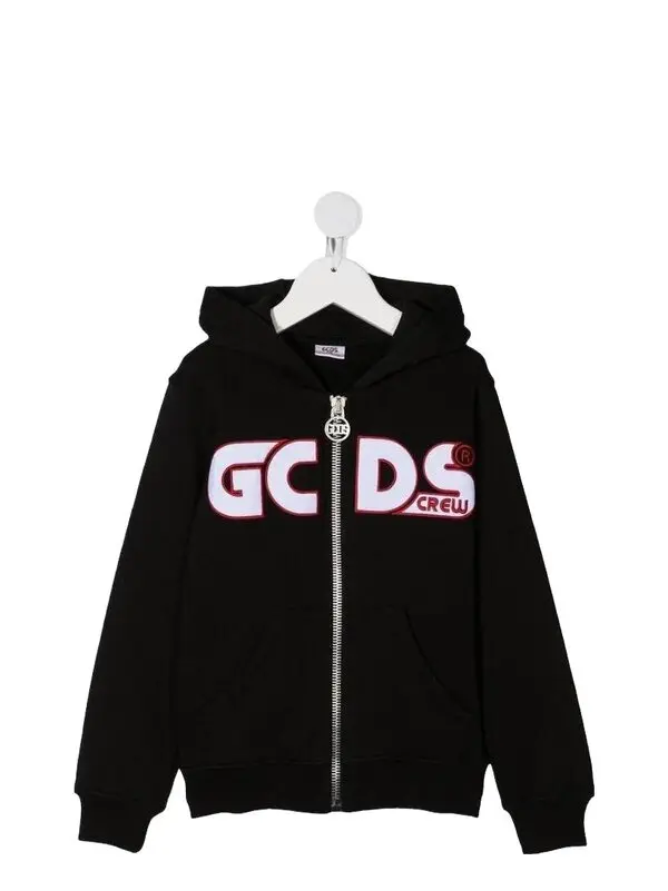 Gcds Logo Print Zip Hoodie - Black