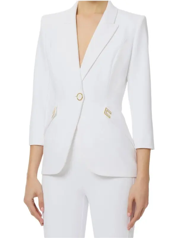 Elisabetta Franchi Single-breasted Jacket With Golden Metal Details - Ivory