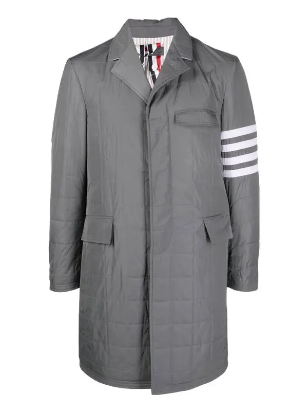 Thom Browne Padded Tailored Coat With Signature Stripes - Medium Gray