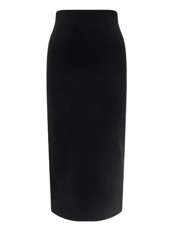 Victoria Beckham Ribbed High Waist Back Slit Skirt - Black