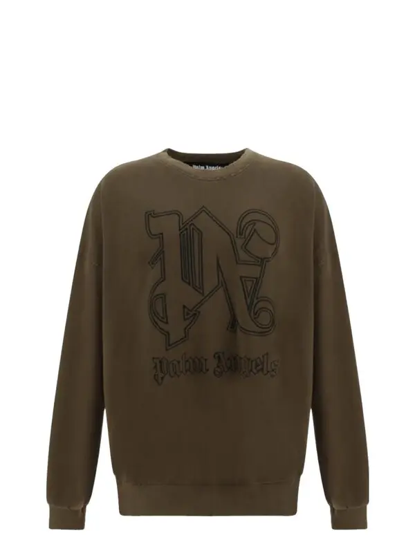 Palm Angels Logo Embroidered Crewneck Sweatshirt - Green