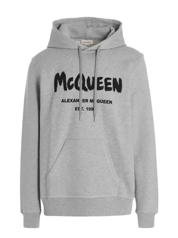 Alexander McQueen Logo Print Drawstring Hoodie - Gray