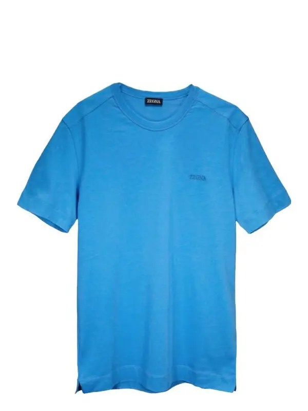 Zegna T-shirt With Round Neck And Short Sleeves - Blue