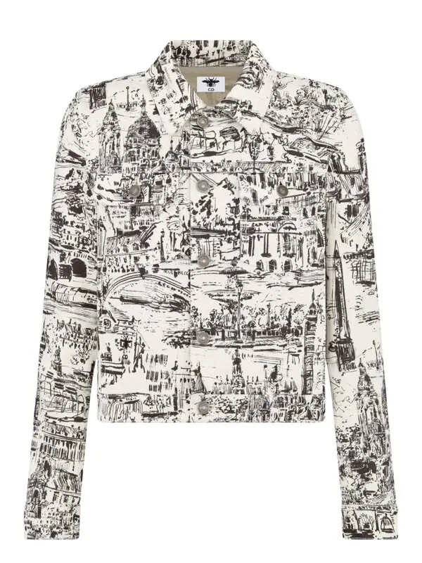 Dior Embroidered Bee And Cd Signature Denim Jacket - White/black