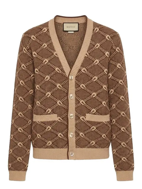 Gucci Jacquard Knit Cardigan - Brown