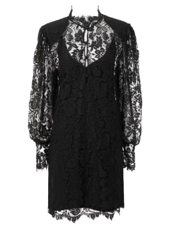 Chloé Floral Lace High-neck Dress - Black