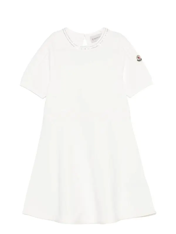 Moncler Cotton Piqué Dress With Embellished Neckline - White