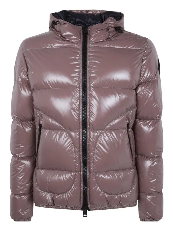 Herno Zip-up Hooded Down Jacket With Glossy Finish - Gray