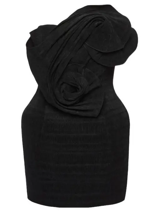 Magda Butrym One Shoulder Dress With Rosette Detail - Black