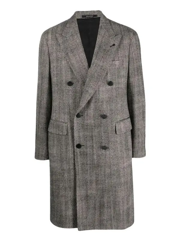 Tagliatore Double-breasted Herringbone Pattern Coat - Gray