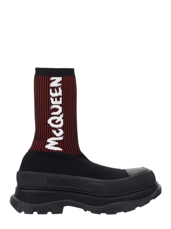 Alexander McQueen Logo Intarsia High Ankle Sock Boots - Black