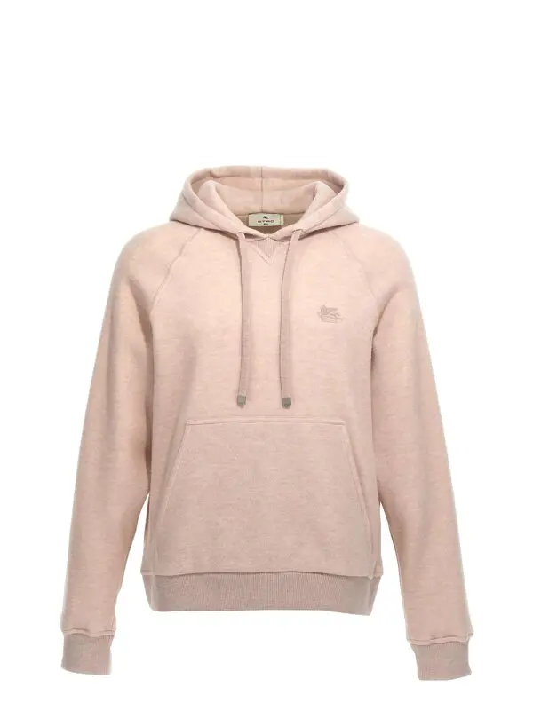 Etro Logo Embroidered Knit Drawstring Hoodie - Beige