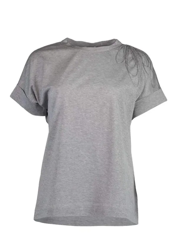 Brunello Cucinelli T-shirt With Embroidered Shoulder Detail - Gray