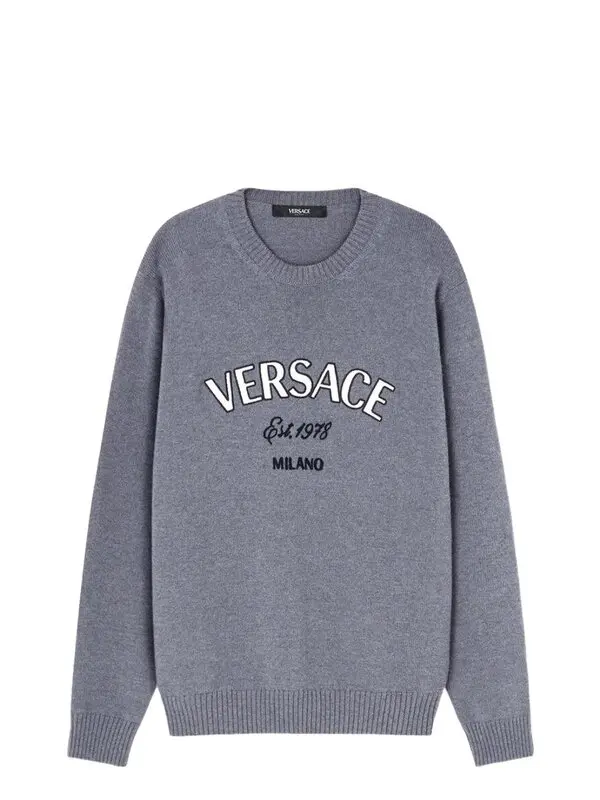 Versace Logo-embroidered Crewneck Jumper - Gray
