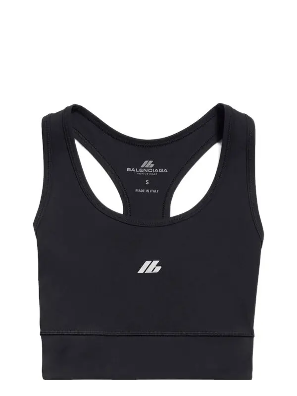 Balenciaga Reflective Logo Print Round-neck Sport Bra - Black