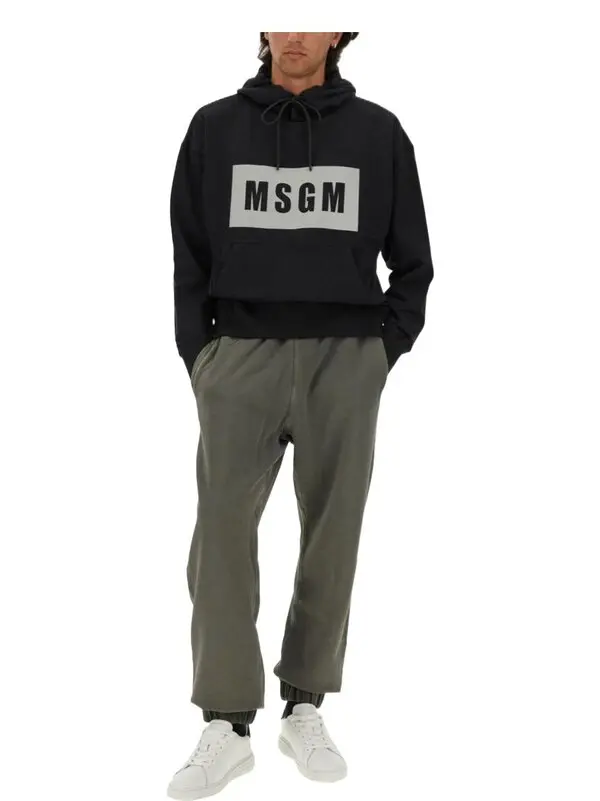 MSGM Logo Printed Drawstring Hoodie - Black