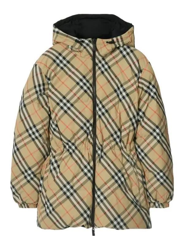 Burberry Checked Hooded Reversible Down Jacket - Sand-colored