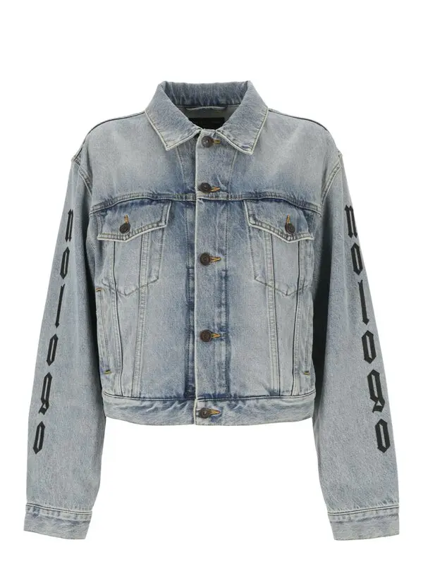 Balenciaga No Logo" Embroidered Denim Jacket - Light Blue