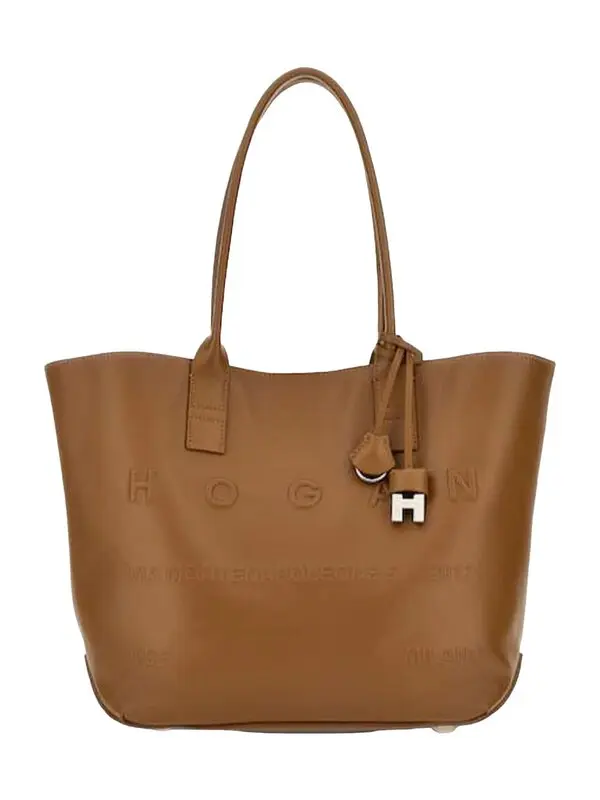 Hogan Small Leather Tote Bag With Removable Pouch - Brown