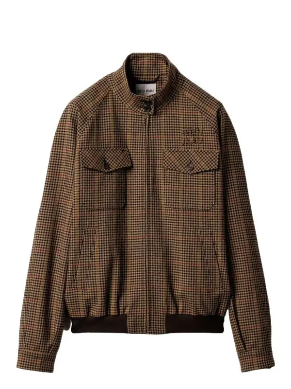 Miu Miu Checked Zip-front Jacket - Camel Brown