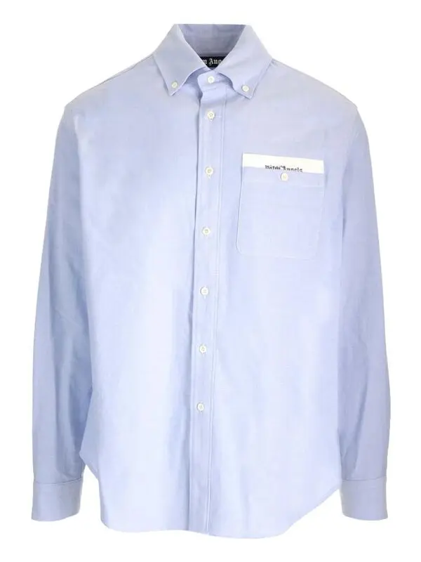 Palm Angels Logo Printed Long-sleeved Shirt - Blue