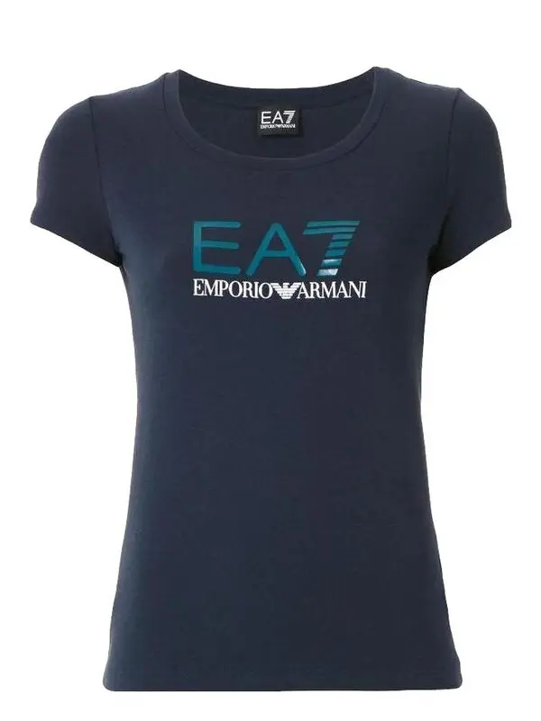 EA7 Logo Print Scoop Neck T-shirt - Black