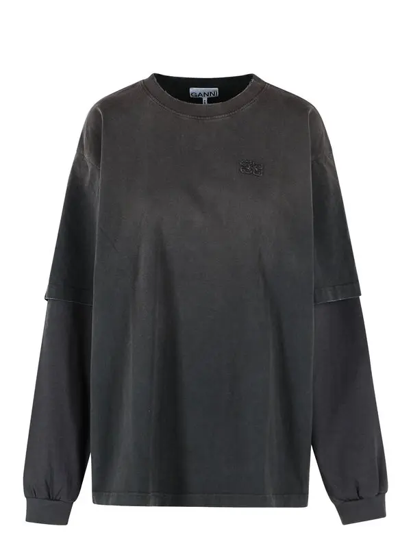 GANNI Layered Long Sleeve T-shirt - Phantom Black