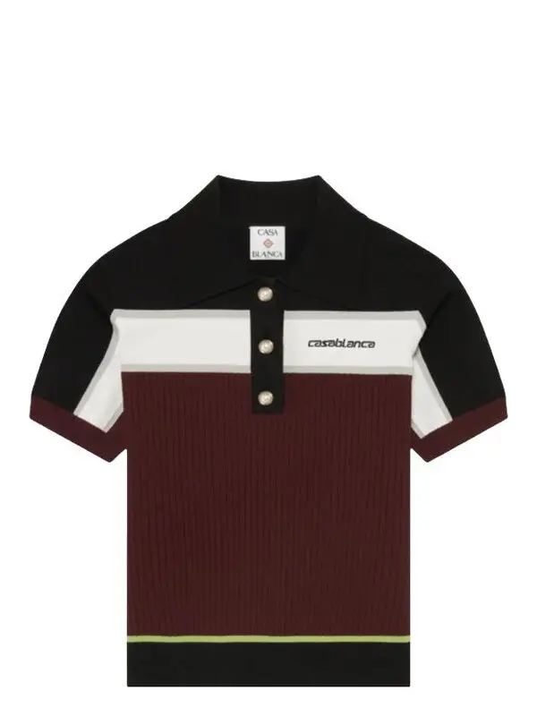Casablanca Ribbed Stripe Knitted Polo Top - Brown