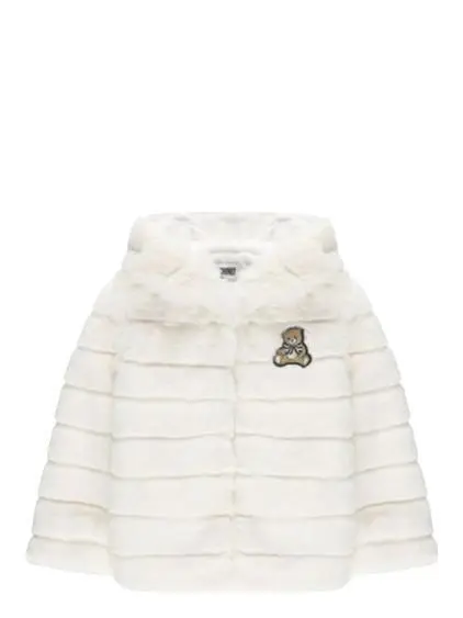 Moschino Hooded Faux Fur Sweater With Embroidered Logo - White