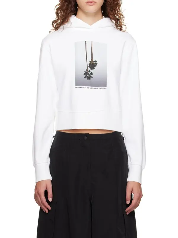 Palm Angels Cropped Graphic Hoodie - White