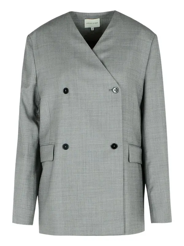 LOULOU STUDIO V-neck Double-breasted Suit Jacket - Gray