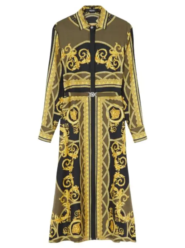 Versace Barocco Print Long-sleeved Midi Dress - Black  Print