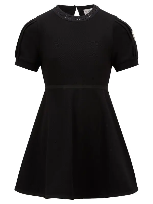 Moncler Rhinestone Embellished Cotton Piquet Polo Dress - Black