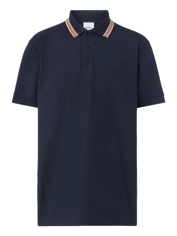 Burberry Logo Embroidered Short Sleeved Polo Shirt - Black