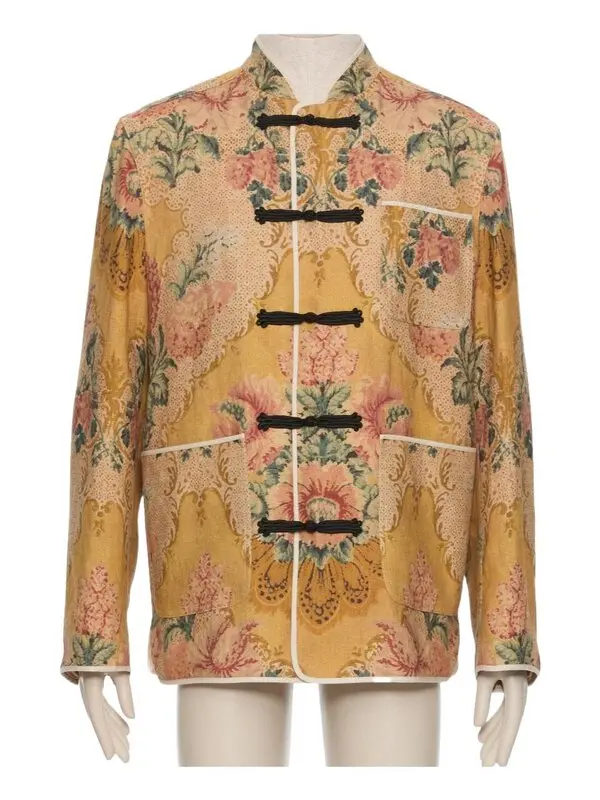 Valentino Garavani Floral Patterned Frog-closure Piped Trim Jacket - Nude