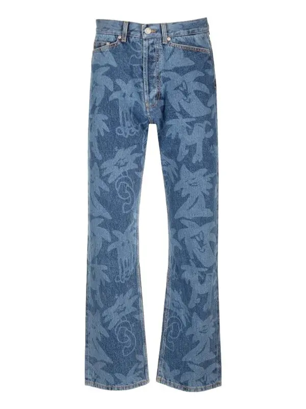 Palm Angels Allover Logo Printed Straight-leg Jeans - Blue