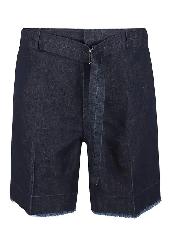 LANVIN Logo Denim Shorts With Belt Ring And Frayed Hem - Black