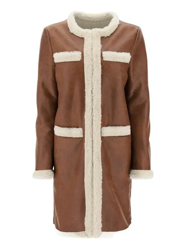Dsquared2 Collarless Long-sleeved Coat With Faux Fur Trim - Brown
