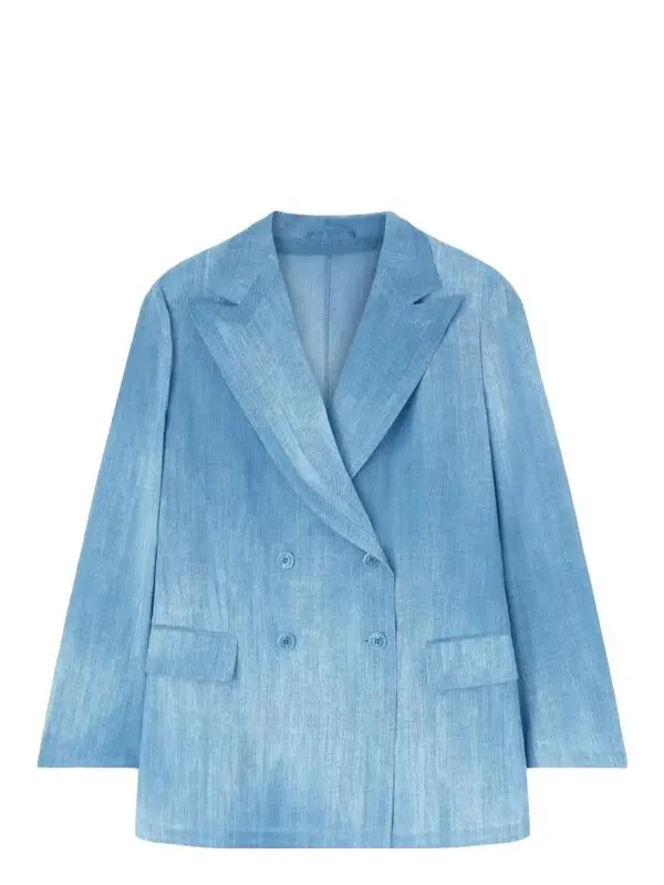 Ermanno Scervino Silk-effect Chiffon Double-breasted Jacket - Jeans Print