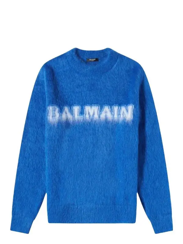 Balmain Retro Brushed Crewneck Jumper - Blue