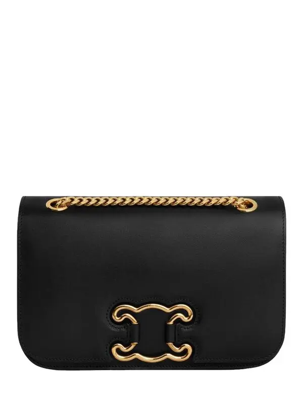 Celine Medium Triomphe Frame Bag In Shiny Calfskin - Black