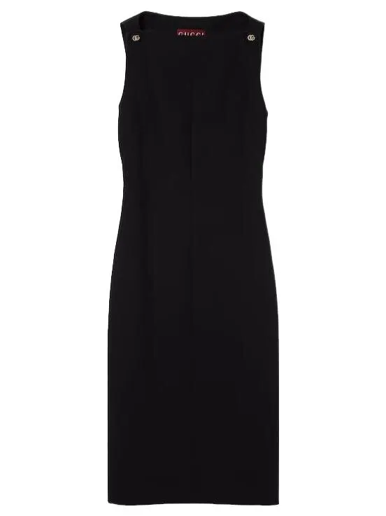 Gucci Cotton Crêpe Sleeveless Dress With Double G Detail - Black