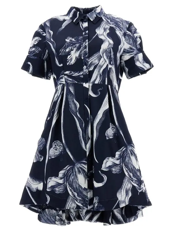 Erdem Short Sleeve Botanical Print Dress - Black