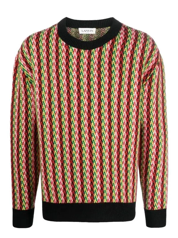 LANVIN Chevron-motif Crewneck Jumper - Brown