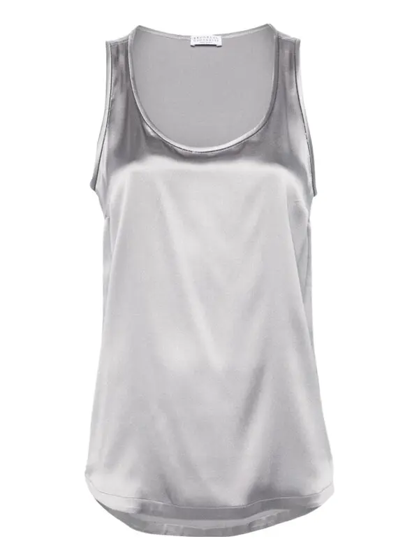 Brunello Cucinelli Monili Chain Satin Tank Top - Gray