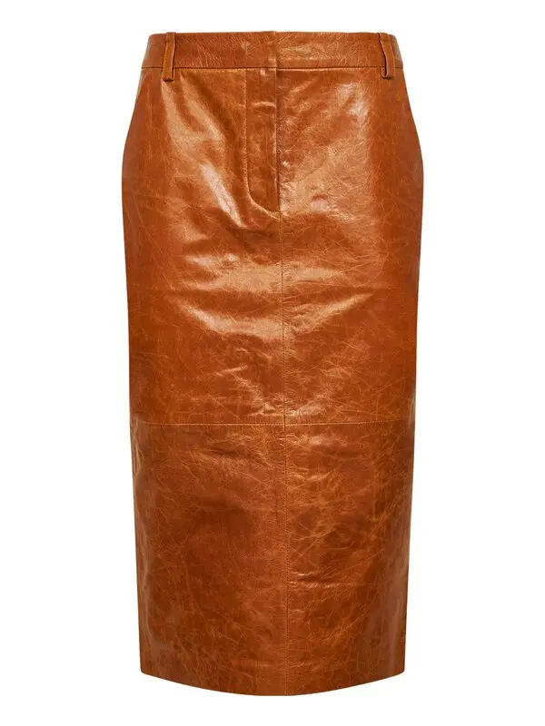 Co Brandy Textured Leather Midi Skirt - Cognac